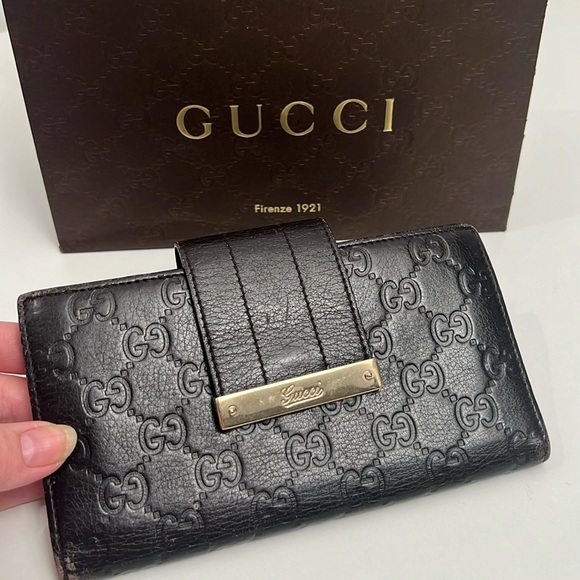 Gucci | Bags | Gucci Guccicimma Dark Brown Leather Wallet Via 7x4 ...